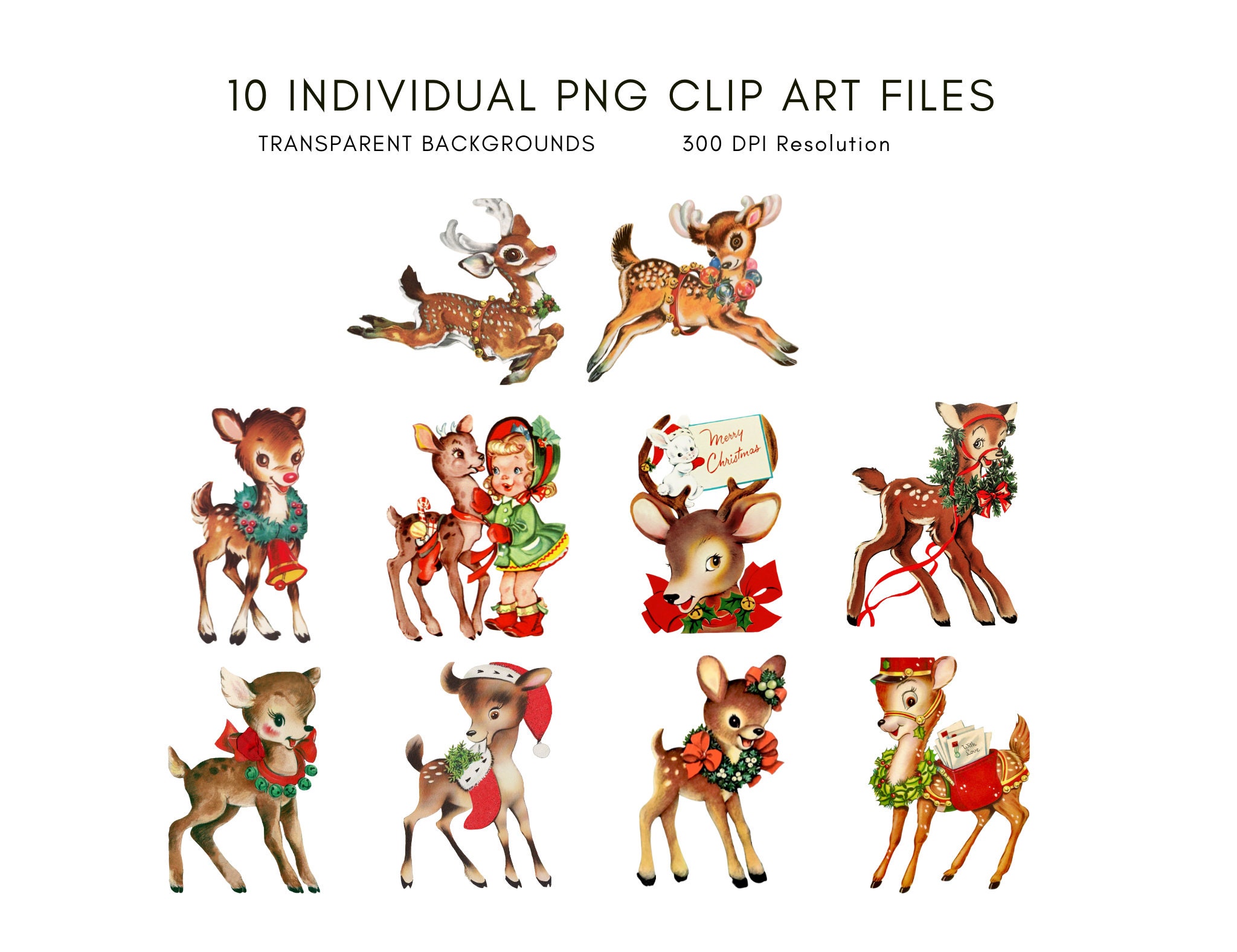 Reindeer Clipart Christmas Clipart Retro Vintage Christmas | Etsy