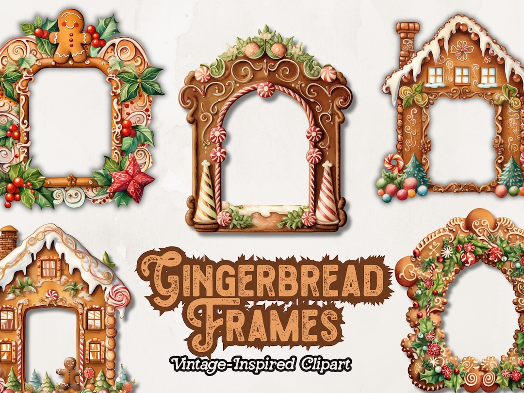 Gingerbread Frame Clipart, Christmas Gingerbread PNG, Vintage Christmas ...