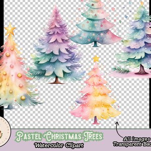 Watercolor Pastel Christmas Clipart, Pastel Christmas Tree PNG, Pink ...
