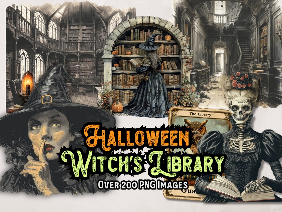 Witch Clipart Bundle, Library Clipart, Book PNG, Haunted Gothic ...