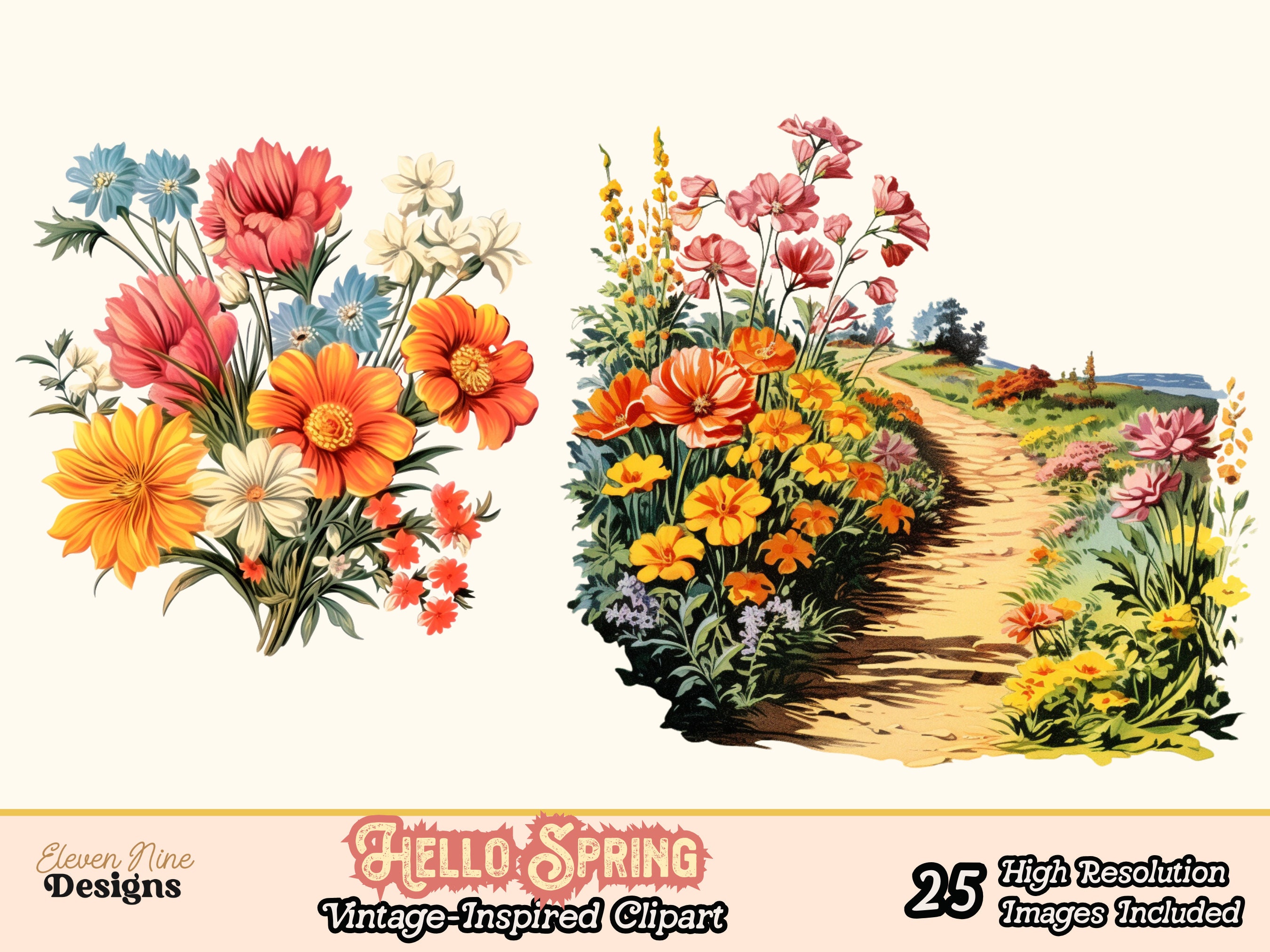 Spring Clipart, Spring Floral Clipart, Vintage Garden, Countryside ...