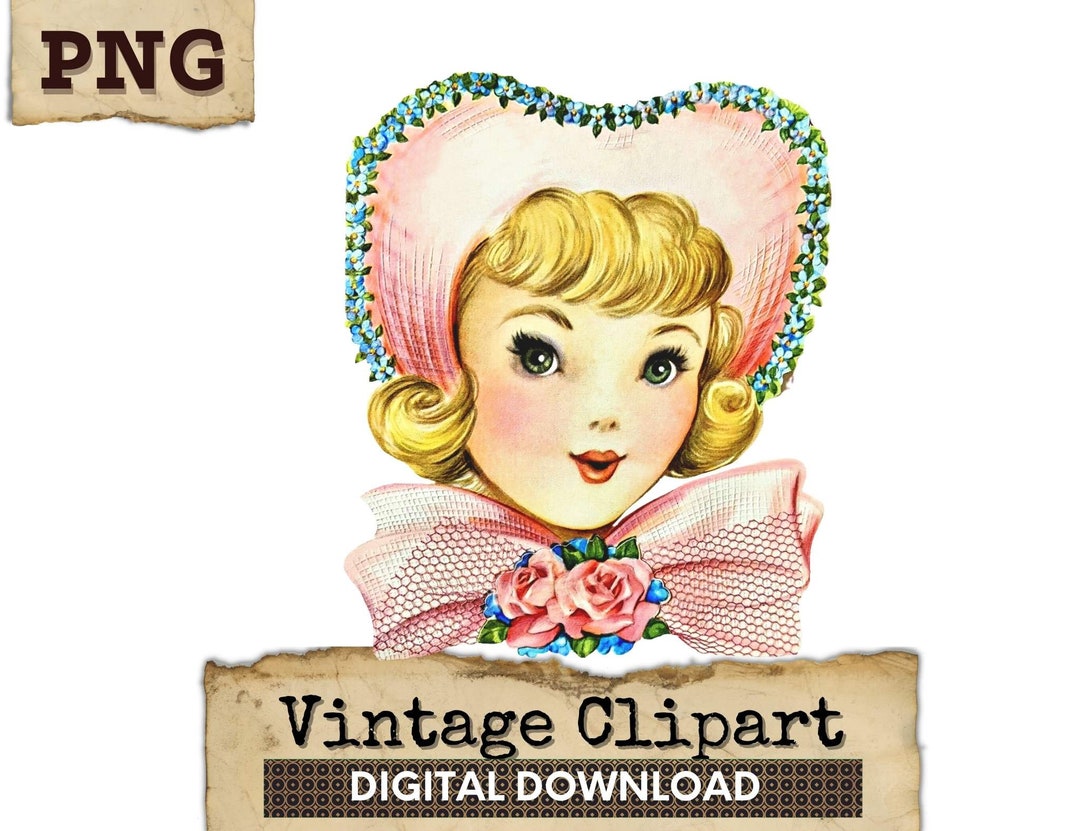 Vintage Girl PNG, Retro Clip Art, Vintage Clipart Digital Download ...