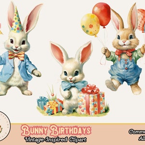 Birthday Bunny Clipart, Easter Bunny PNG, Birthday Clipart, Cute Easter ...