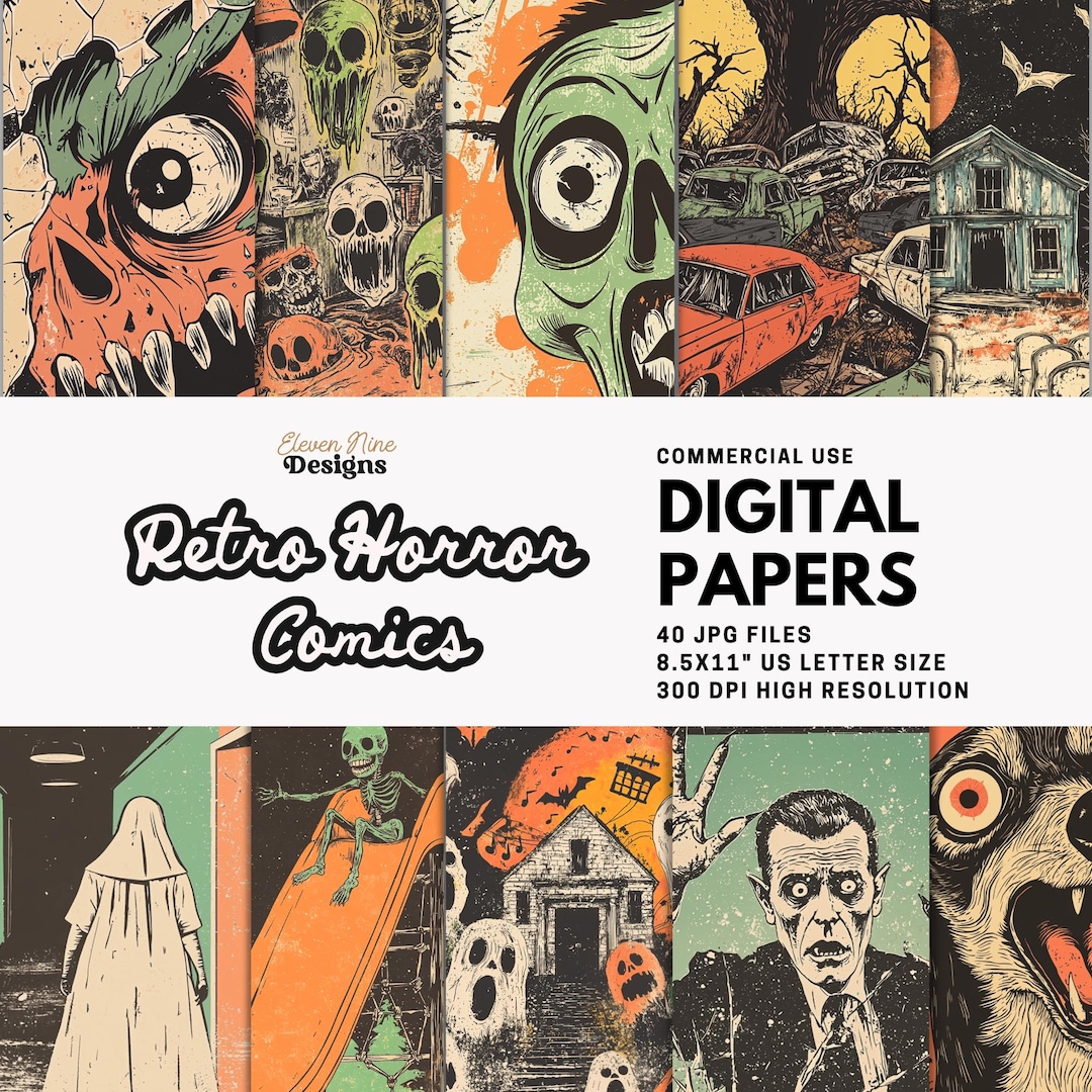 Retro Horror Comic Digital Paper – Halloween Grunge Pages for Junk ...