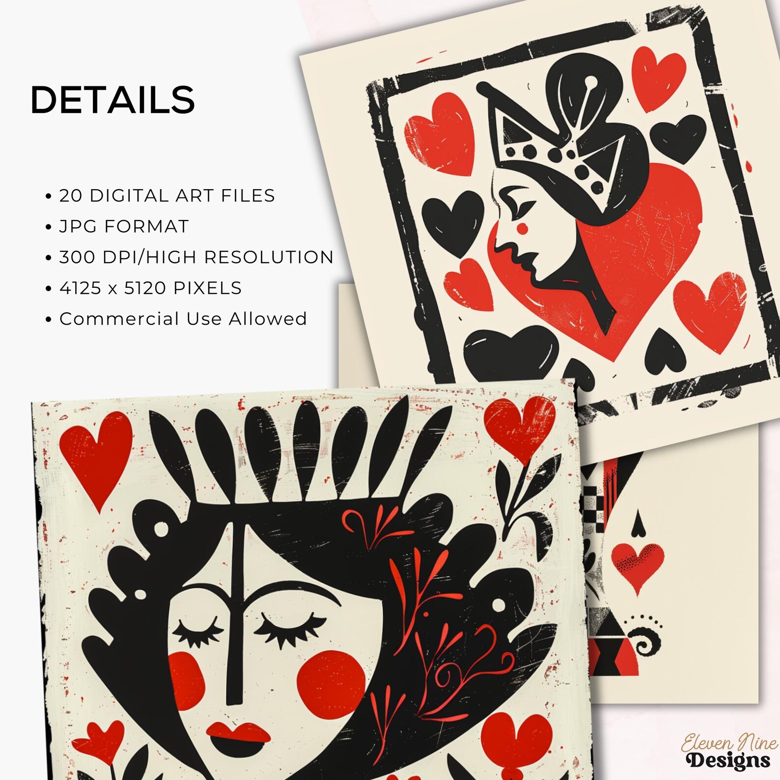 Queen of Hearts Digital Art Prints – Playing Card-inspired Risograph ...