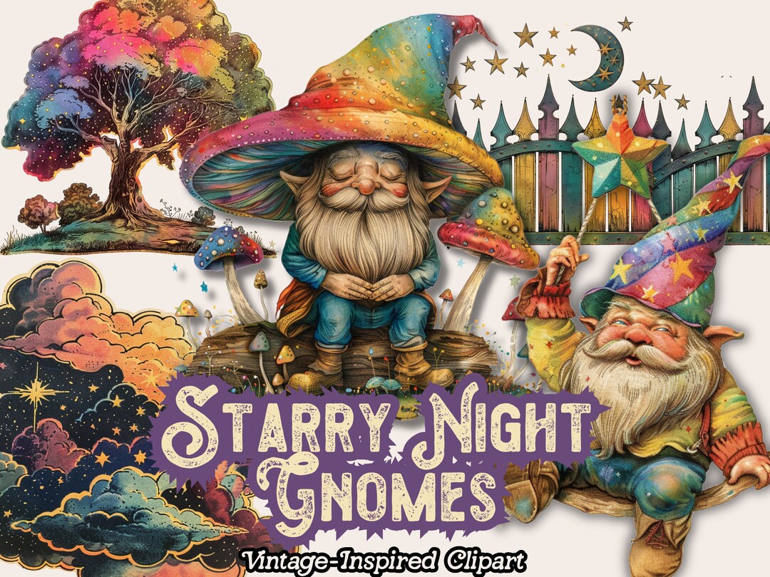 Gnomes Digital Clipart PNG, Whimsical Night Sky Gnome PNG, Celestial ...
