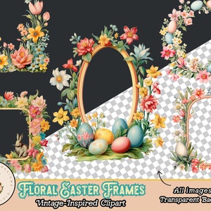 Floral Easter Frame Clipart, Easter Flowers PNG, Vintage Easter Clipart ...