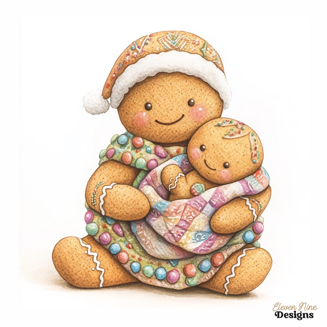 Gingerbread Family Clipart, Watercolor Gingerbread Man JPG, Festive ...