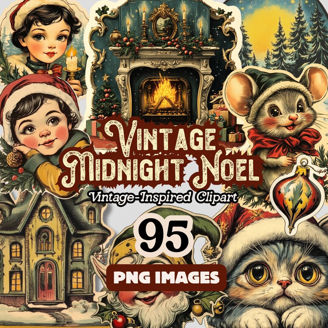 Retro Christmas Clipart Diecuts, Vintage Holiday Cutouts, Vintage ...