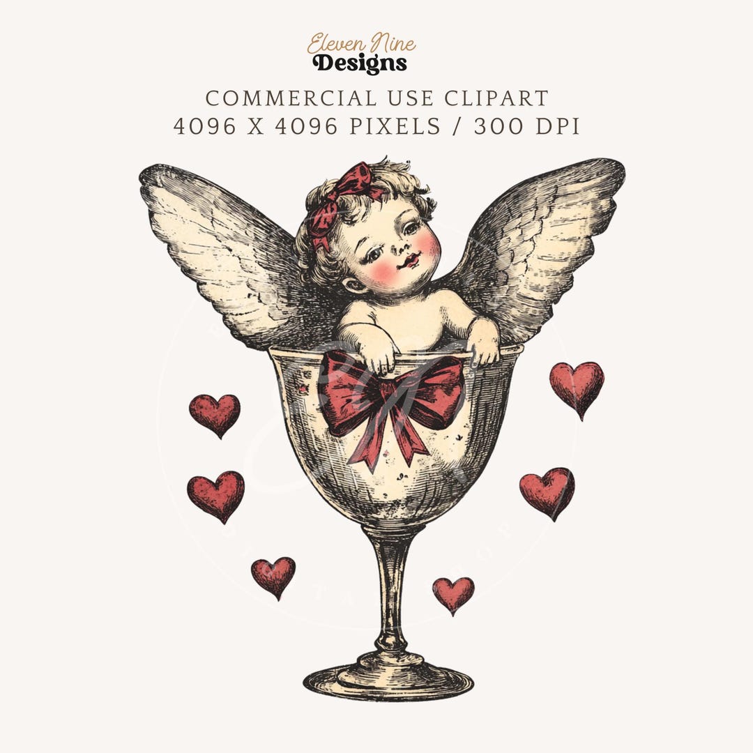 Retro Cupid Valentine PNG, Cupid in a Glass PNG, Galentine Valentines ...