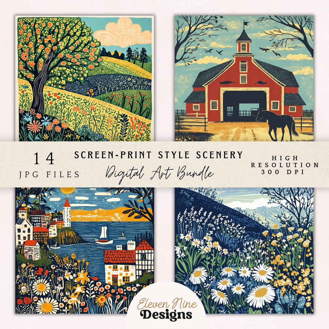 Landscape Scenery Digital Art Bundle – Cottagecore Farmhouse Prints ...