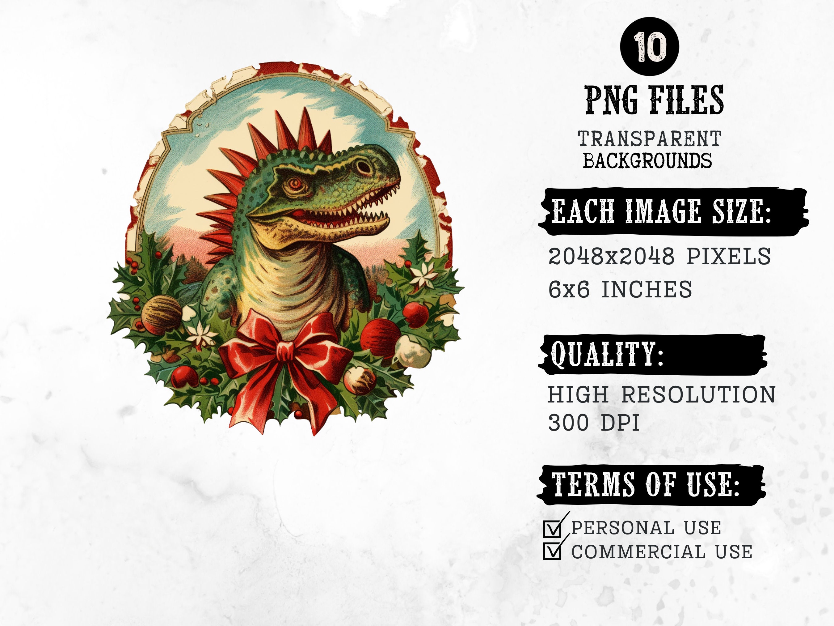 Christmas Dinosaur Clipart PNG, Vintage Christmas Dinosaur Clipart, T ...