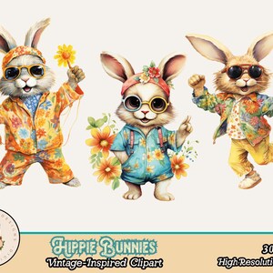 Retro Hippie Bunny Clipart, Hippie PNG, Retro 60's 70's Groovy Boho ...