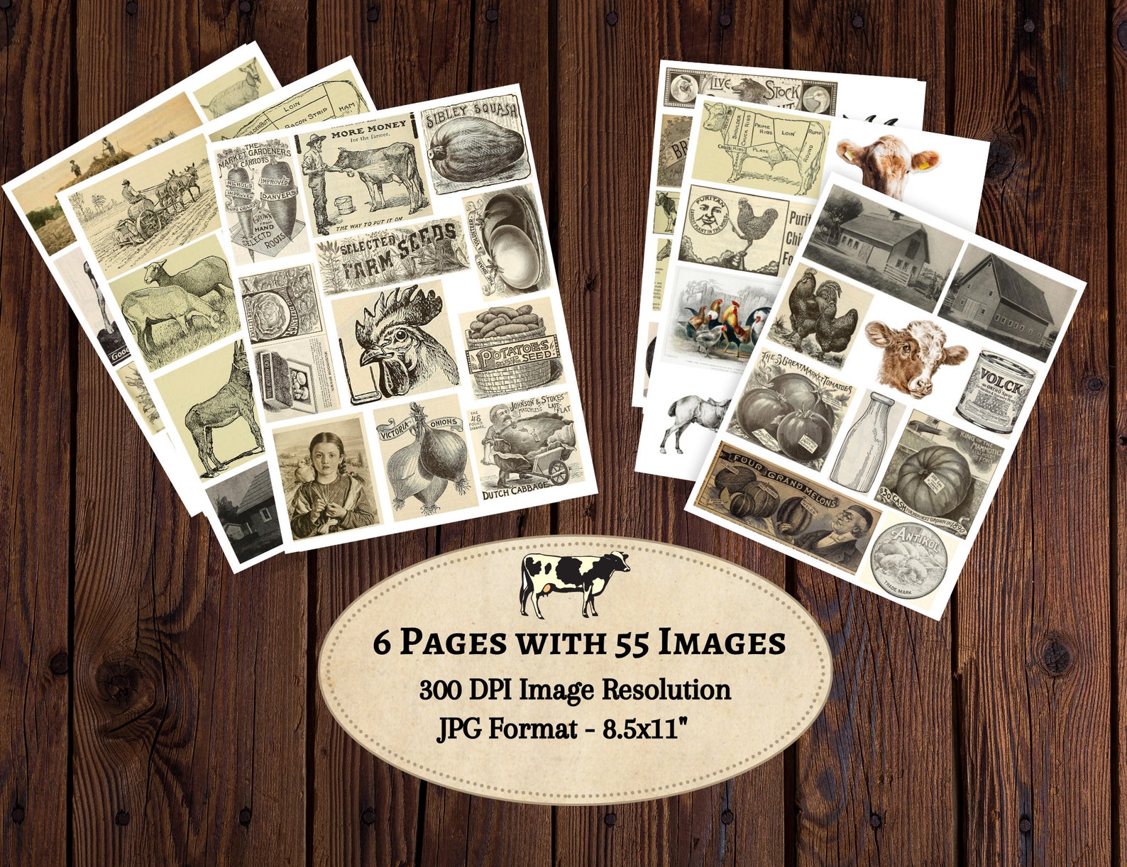 Digital Collage Sheet Farmvintage Farm Collagefarm - Etsy