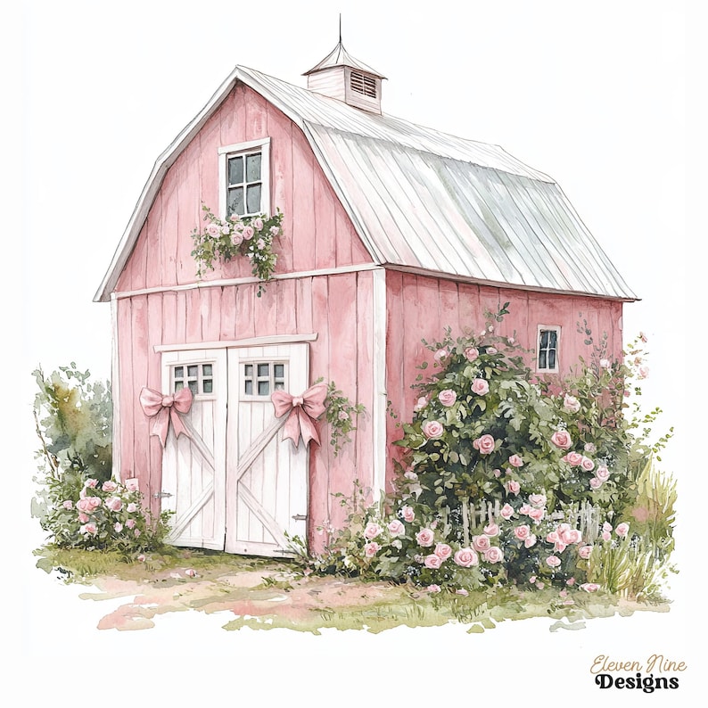 Pink Bow Farm Clipart, Baby Girl Shower Barns and Farm Animals, Country ...