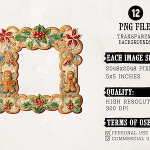 Gingerbread Frame Clipart, Christmas Gingerbread PNG, Vintage Christmas ...
