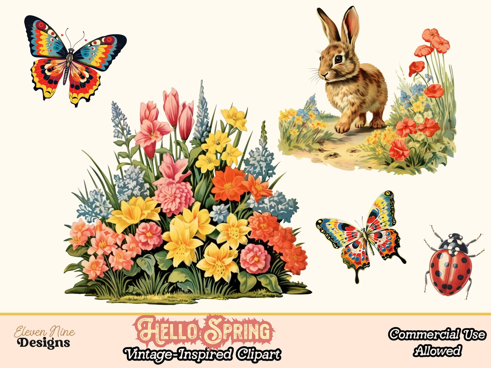 Spring Clipart, Spring Floral Clipart, Vintage Garden, Countryside ...