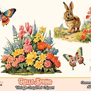 Spring Clipart, Spring Floral Clipart, Vintage Garden, Countryside ...