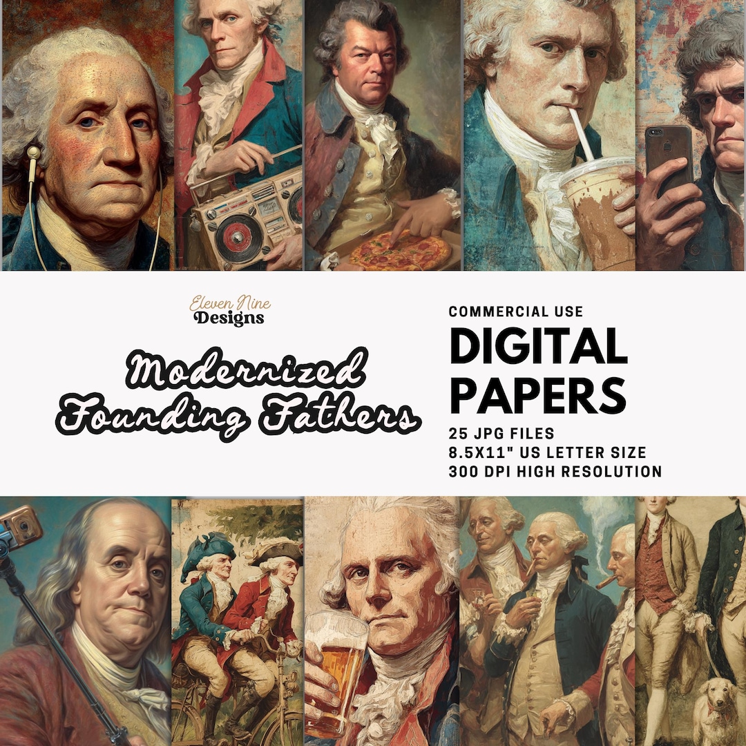 Founding Fathers Digital Paper, Funny Vintage American History ...