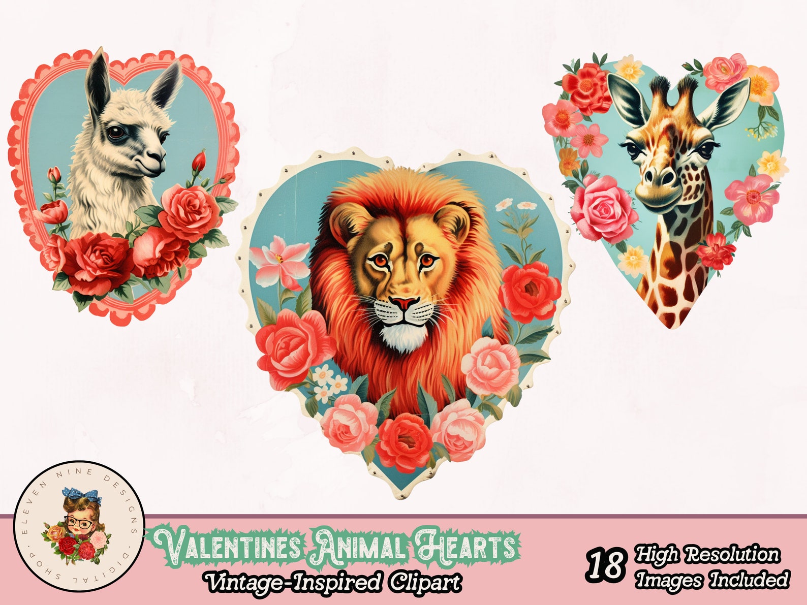 Valentine Hearts Clipart, Animal Valentines, Safari Jungle Animal PNG ...