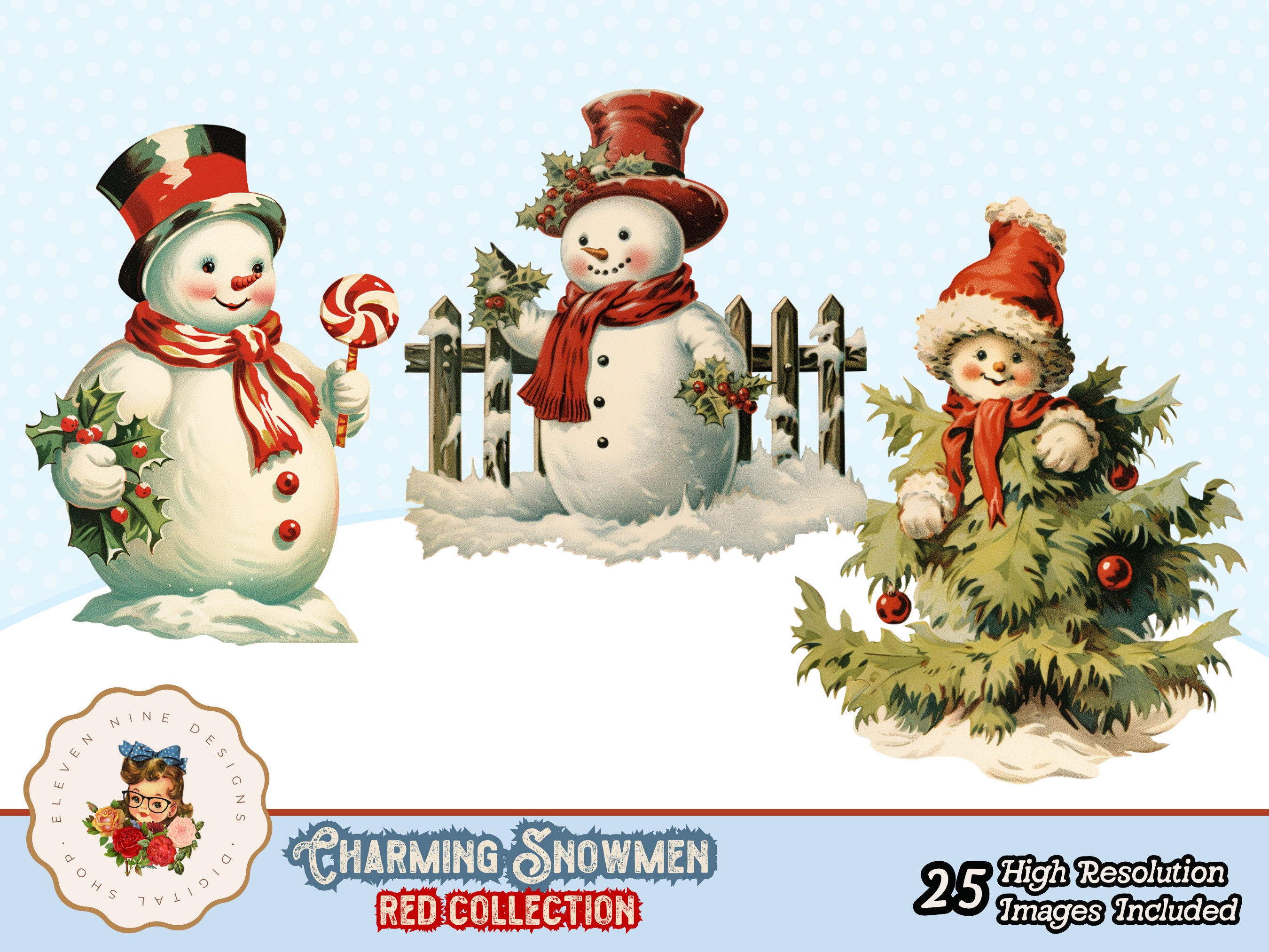 Cute Snowman Digital Clipart, Christmas Snowmen Clipart PNG, Vintage ...