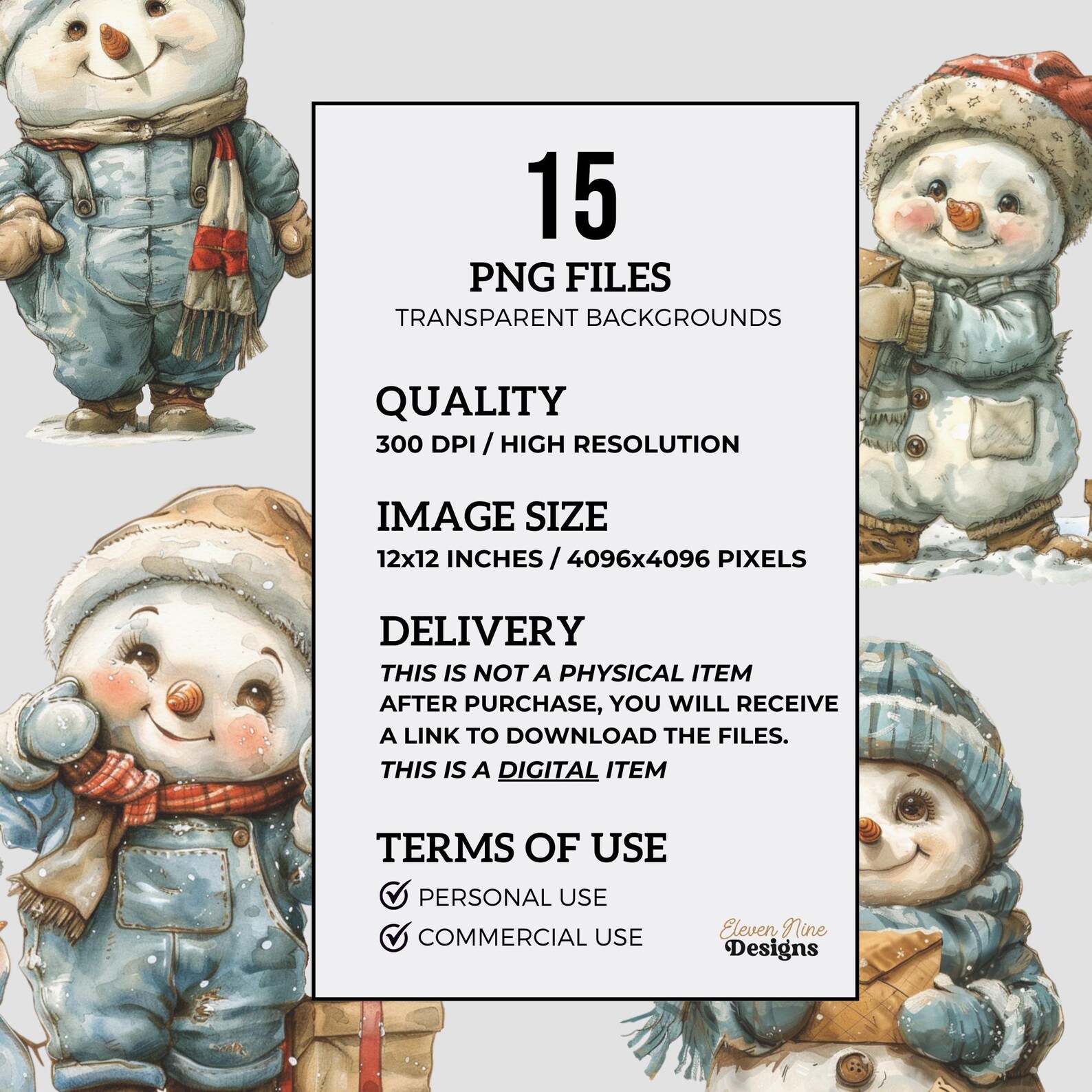 Cute Snowmen Clipart Set, Winter Clip Art Bundle, Digital Snowmen ...