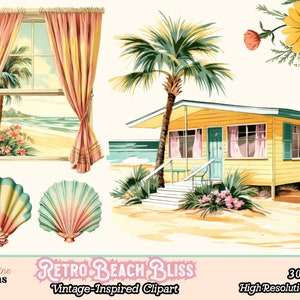 Retro Summer Clipart, Beach Clipart, Summer PNG, Pool Clipart, Retro ...