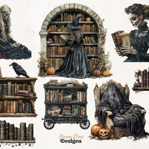 Witch Clipart Bundle, Library Clipart, Book PNG, Haunted Gothic ...