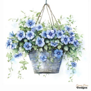 Hanging Flower Basket Clipart, Watercolor Floral Arrangements ...