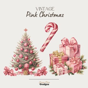 Pink Christmas Clipart, Vintage Pink Christmas PNG, Pink Winter Clipart ...