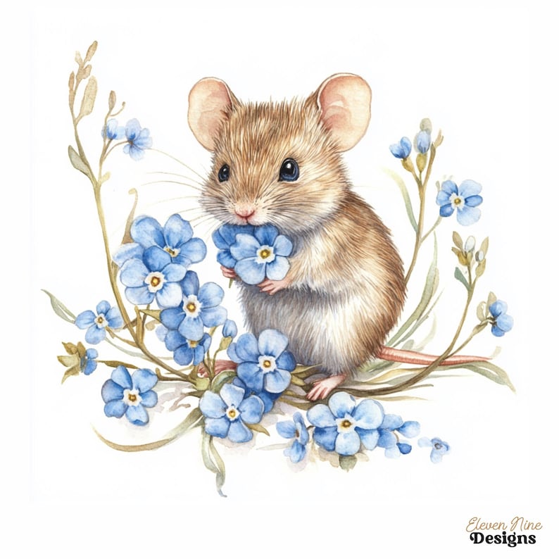 Spring Mice Clipart, Cute Mouse Illustrations, Floral Animal Art ...