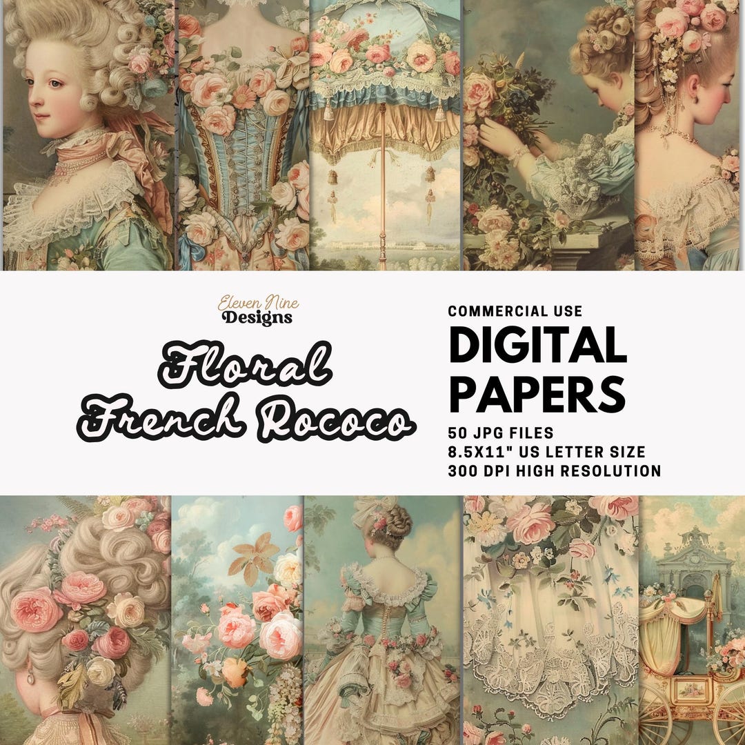 Floral French Rococo Digital Paper – Vintage Marie Antoinette Junk ...
