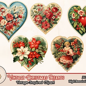 Vintage Christmas Clipart PNG, Floral Heart Clipart, Vintage Victorian ...