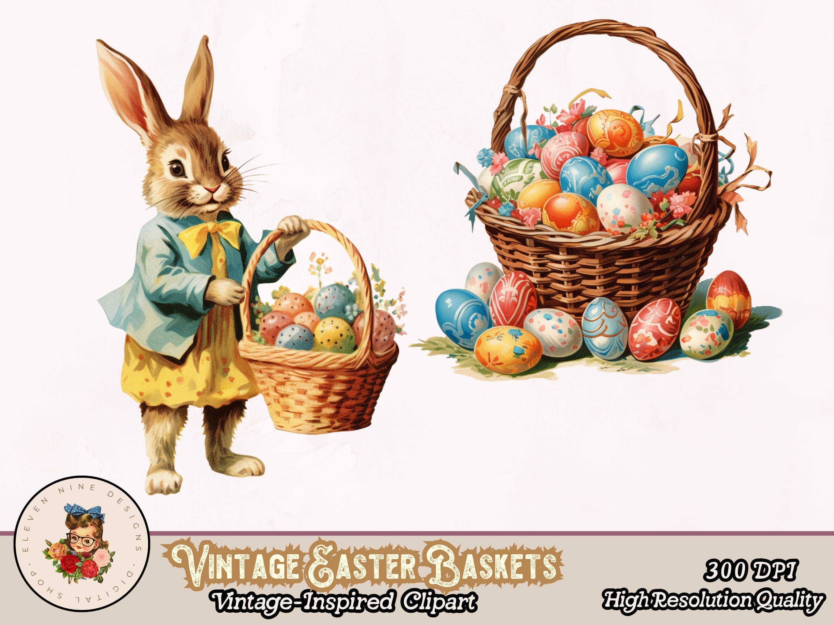 Easter Basket Clipart, Easter Egg Basket PNG, Floral Easter Clipart ...