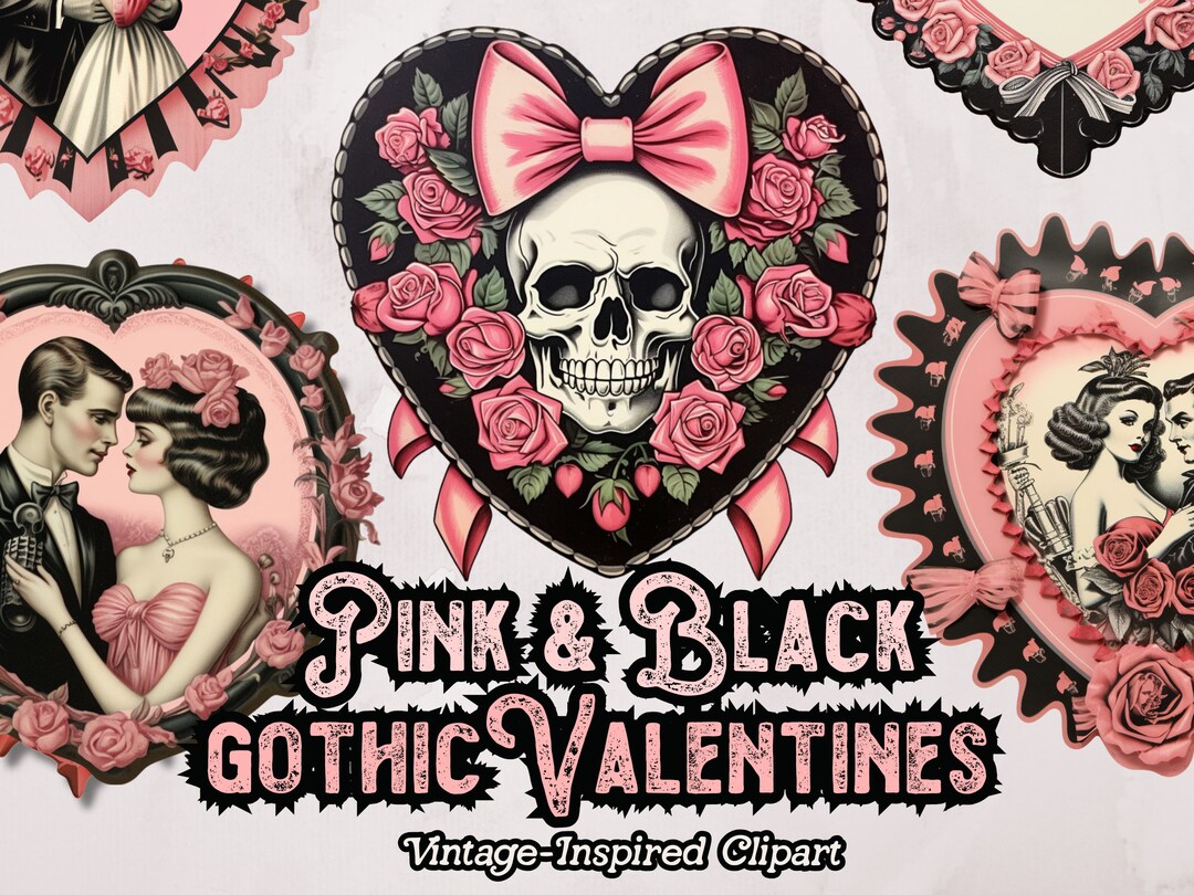 Gothic Valentines Clipart, Skull Valentine PNG, Gothic Love Valentine ...