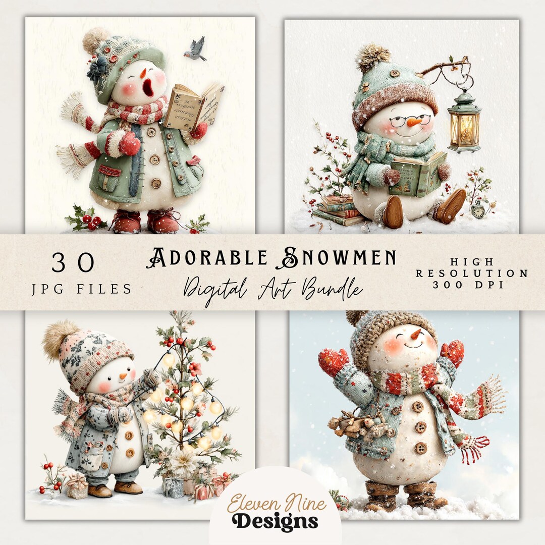 JPG Cute Snowman Clipart, Winter Graphics, Festive Snowman Printable ...