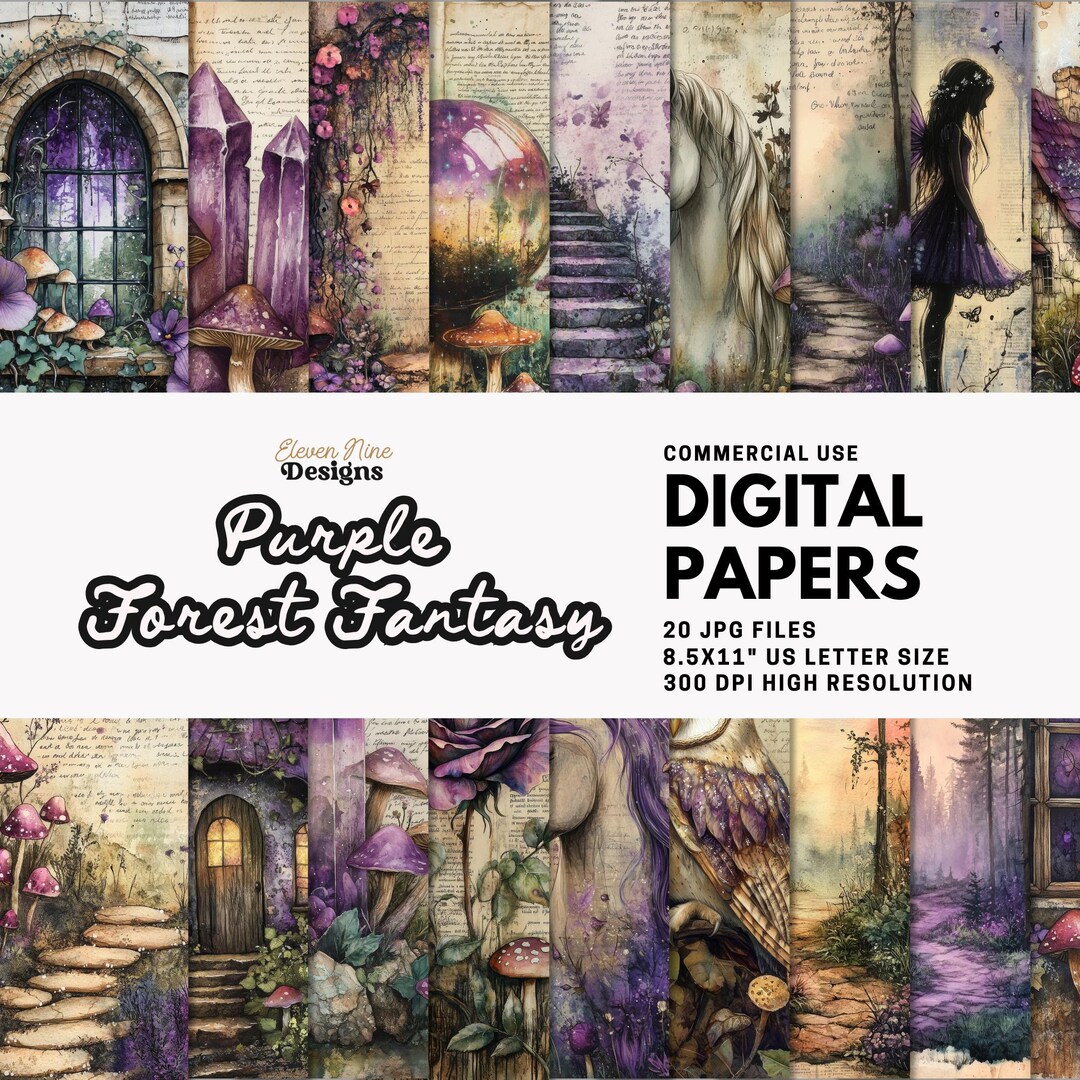 Purple Fairy Forest Digital Paper Pack – 20 Fantasy Jpgs, 8.5x11 ...