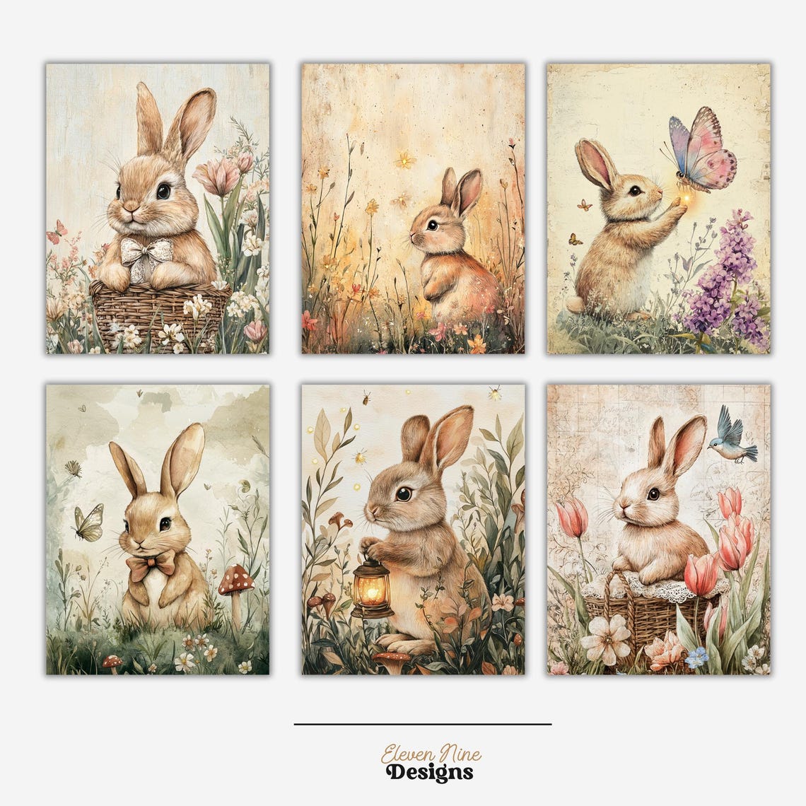 Neutral Spring Bunny Digital Paper Pack – 30 8.5x11” Jpgs, Vintage ...