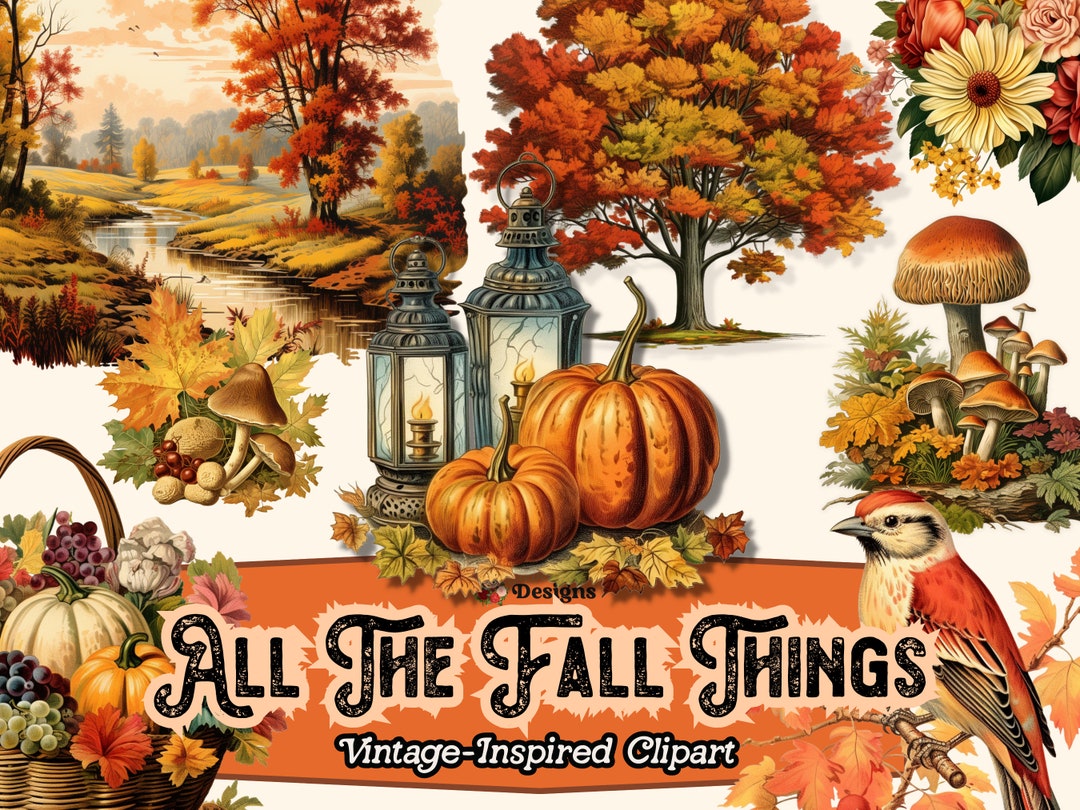 Vintage Fall Clipart, Autumn PNG, Commercial Use for Scrapbooking ...