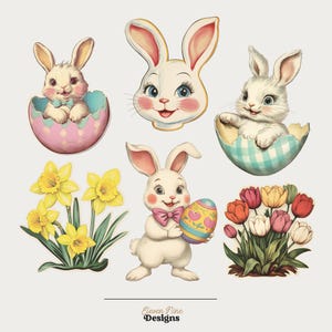 Retro Easter Clipart | PNG Vintage Easter Images | Cute Bunnies, Chicks ...