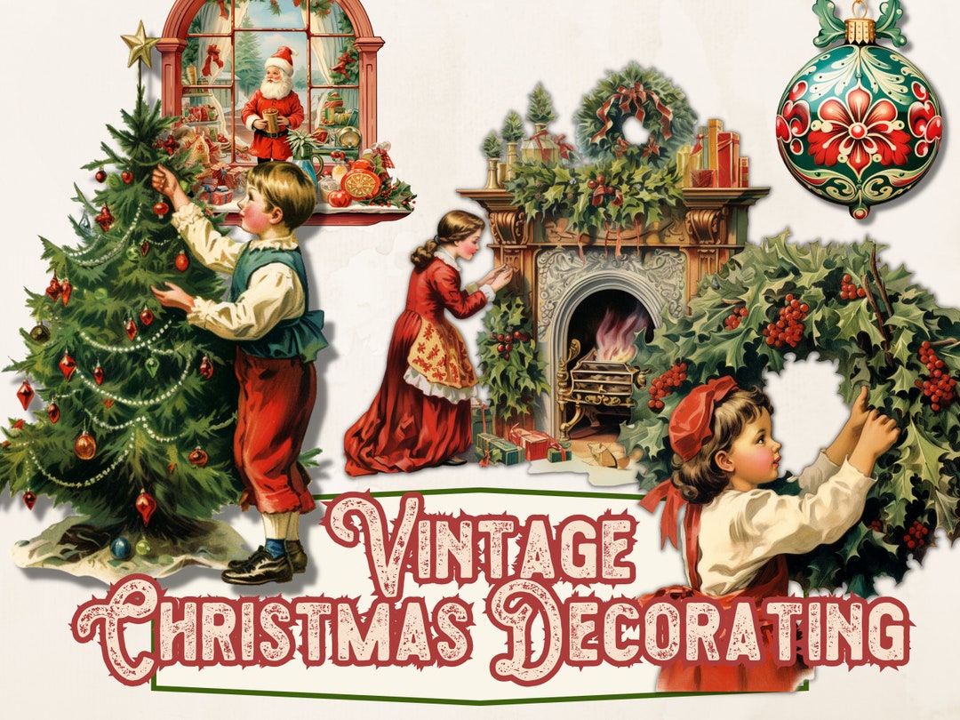 Vintage Christmas Decorating Clipart PNG, Victorian Clipart, Vintage ...