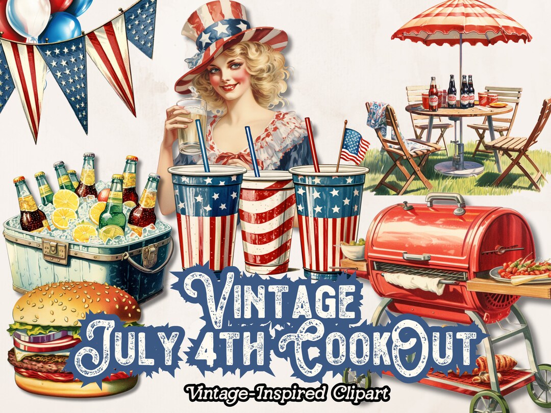July 4th Clipart PNG, Fourth of July BBQ Cook Out Grill Clipart, Summer ...