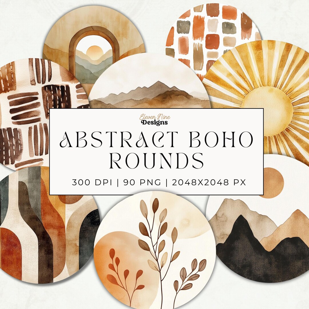 Abstract Boho Circle PNG, Watercolor Circle Clipart, Modern Neutral ...
