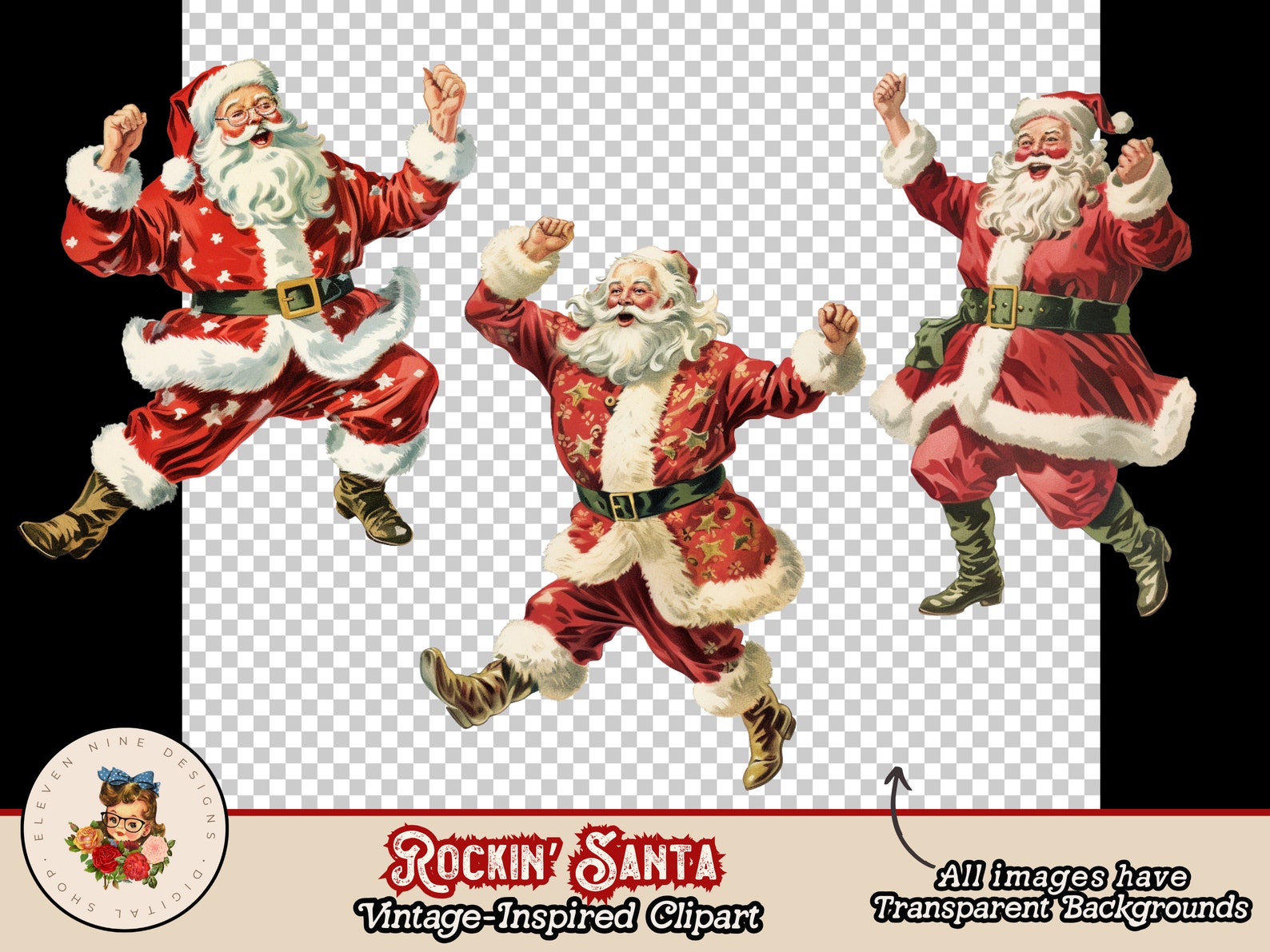 Santa Clipart, Dancing Santa PNG, Rock N Roll Santa PNG, Christmas ...