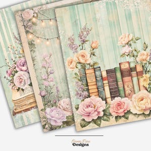 Vintage Floral Book Digital Paper | Cottagecore Garden Library ...