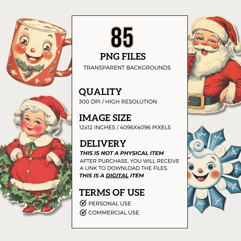 Retro Santa PNG, Cute Santa Clipart, Vintage Christmas Clipart, Retro ...