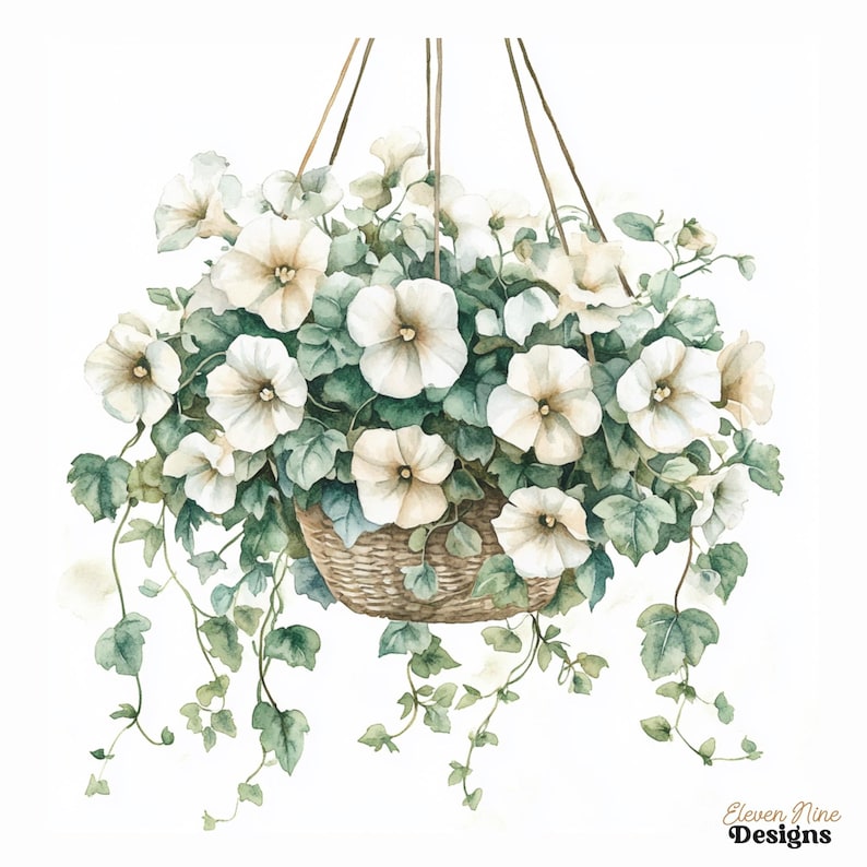 Hanging Flower Basket Clipart, Watercolor Floral Arrangements ...
