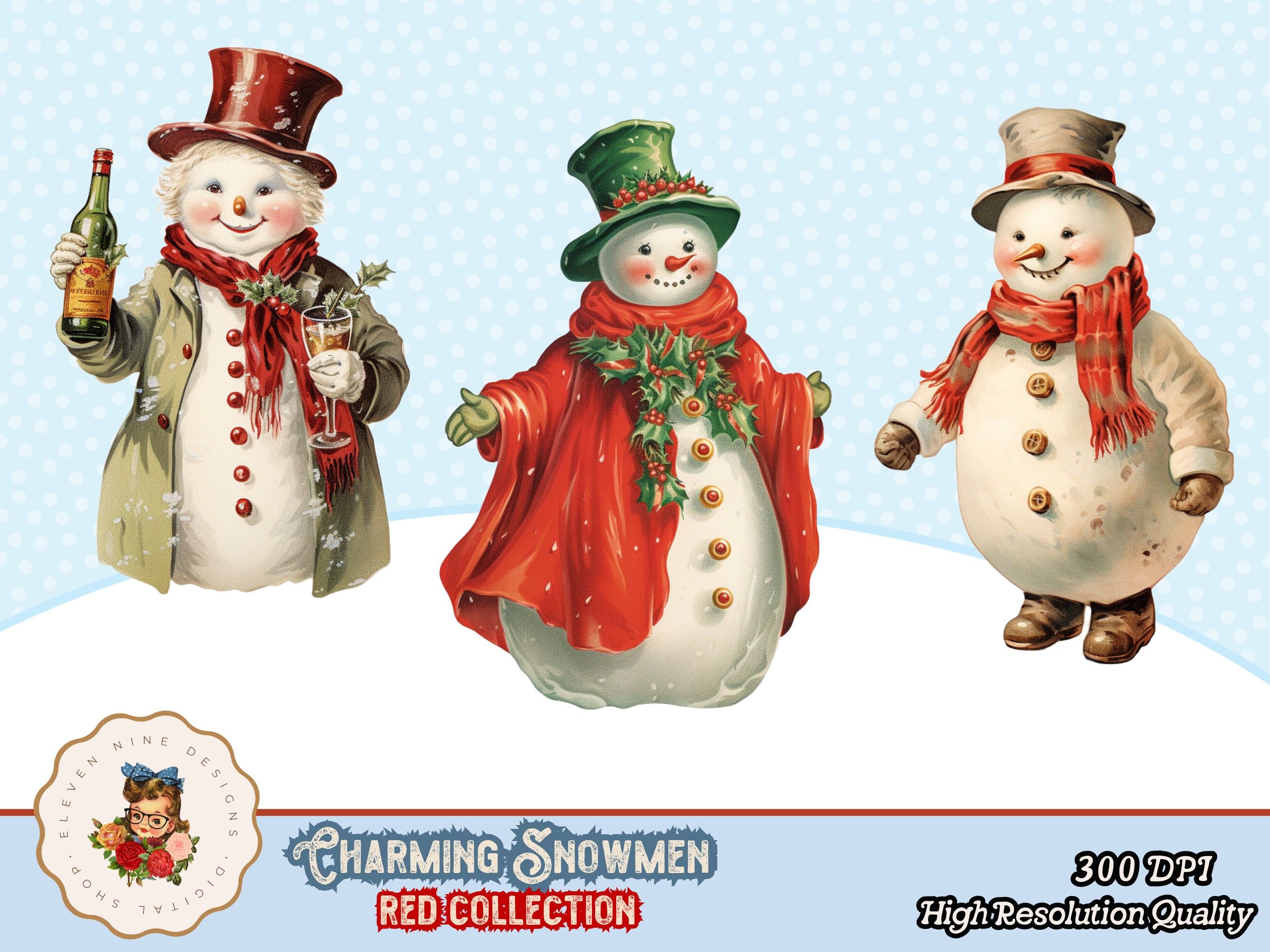 Cute Snowman Digital Clipart, Christmas Snowmen Clipart PNG, Vintage ...