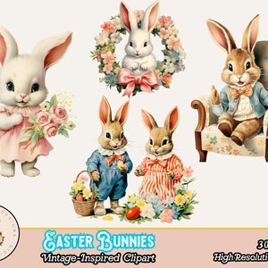 Easter Bunny PNG, Cute Easter Clipart, Easter Digital Download, Spring ...