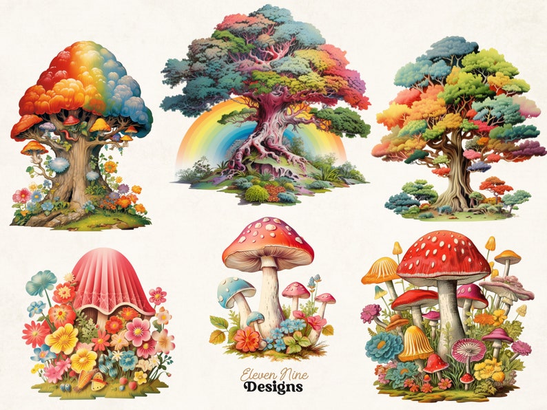 Rainbow Gnomes Clipart, Cute Gnome PNG, Rainbow Clipart, Floral and ...